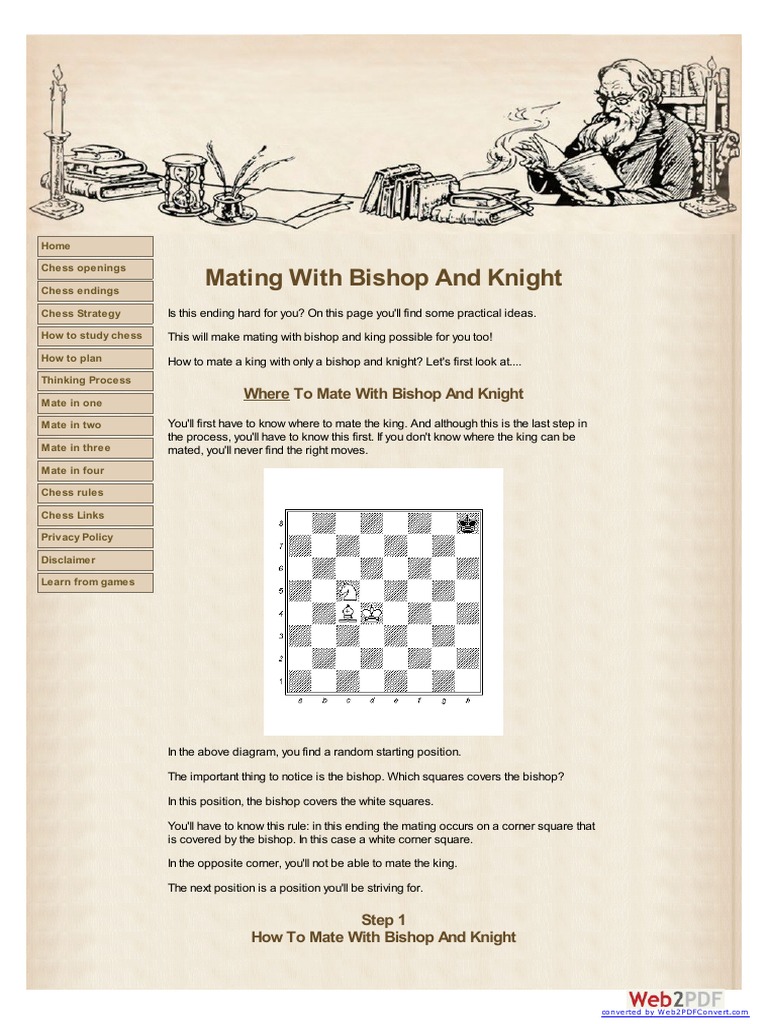 Bishop and Knight Checkmate | PDF | Chess | Chess Theory