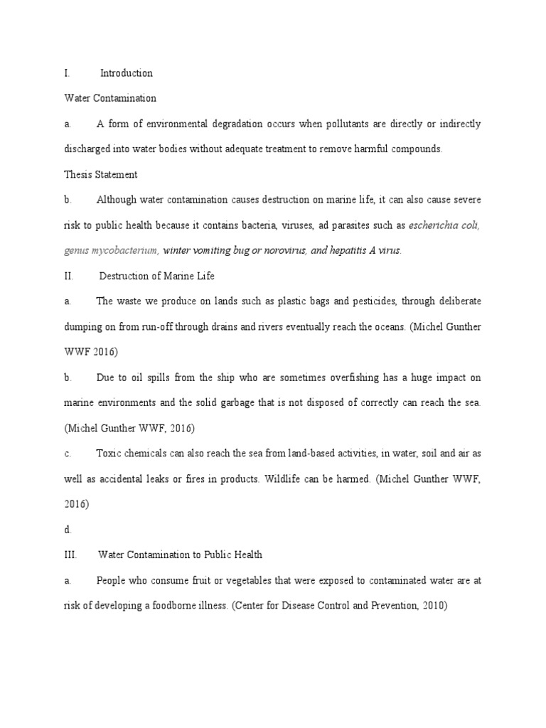 Water Contamination Outline | PDF | Water Pollution | Environmental ...