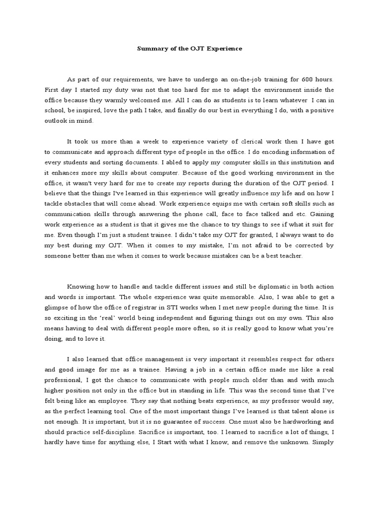 Insights from My OJT Experience | PDF | Cognition | Behavior Modification