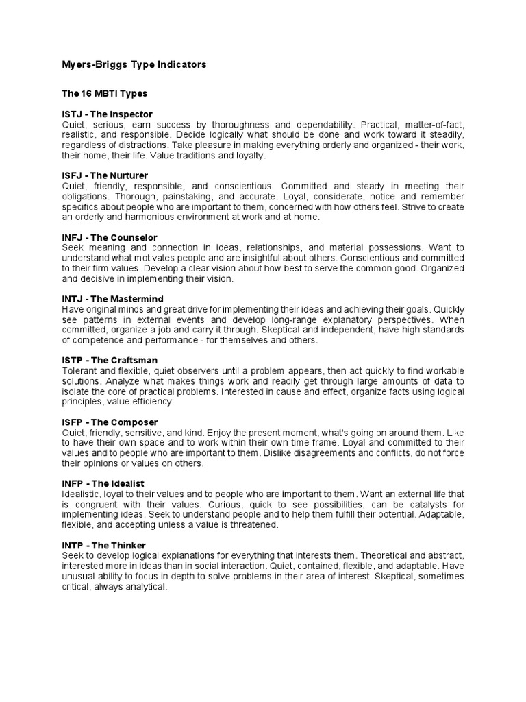 Myers-Briggs 16 Personality Types | PDF | Leadership | Epistemology