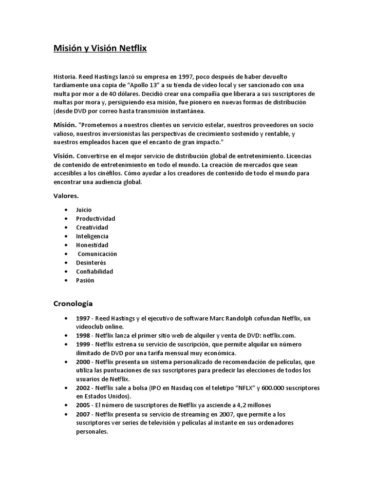Misión y Visión Netflix | PDF | Netflix | Internet