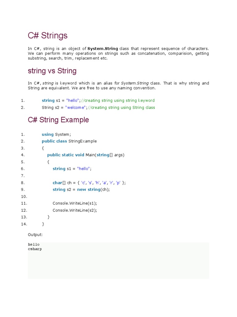 C# Strings: String Vs String | PDF | C Sharp (Programming Language ...