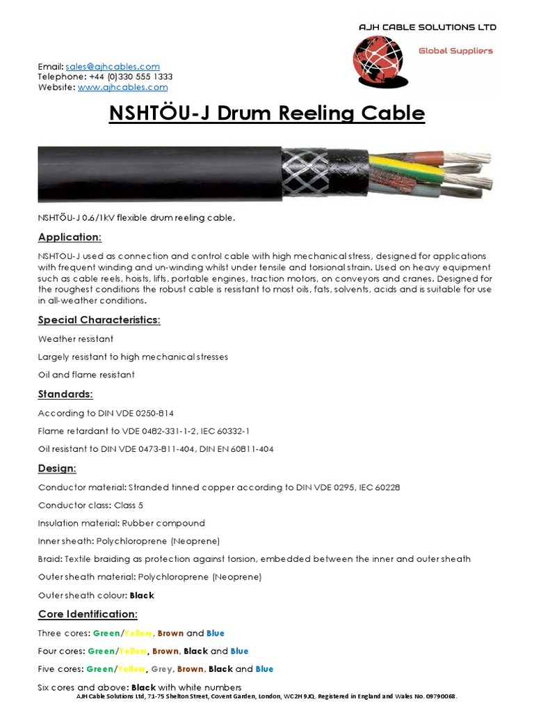 NSHTÖU-J Drum Reeling Cable: Application | PDF | Equipment ...