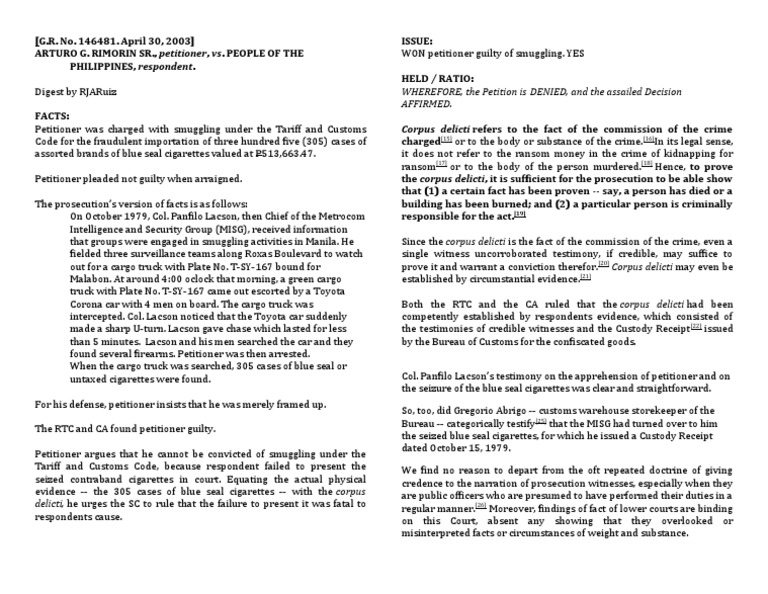 Rimorin V People - Digest | PDF | Witness | Evidence