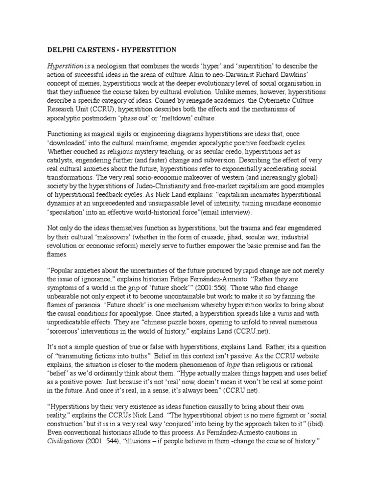 Hyperstition: An Introduction to the Conceptual Framework of Ideas that Shape Reality | PDF ...