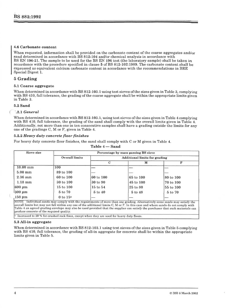 Table 4 - Sand (BS 882-1992) | PDF