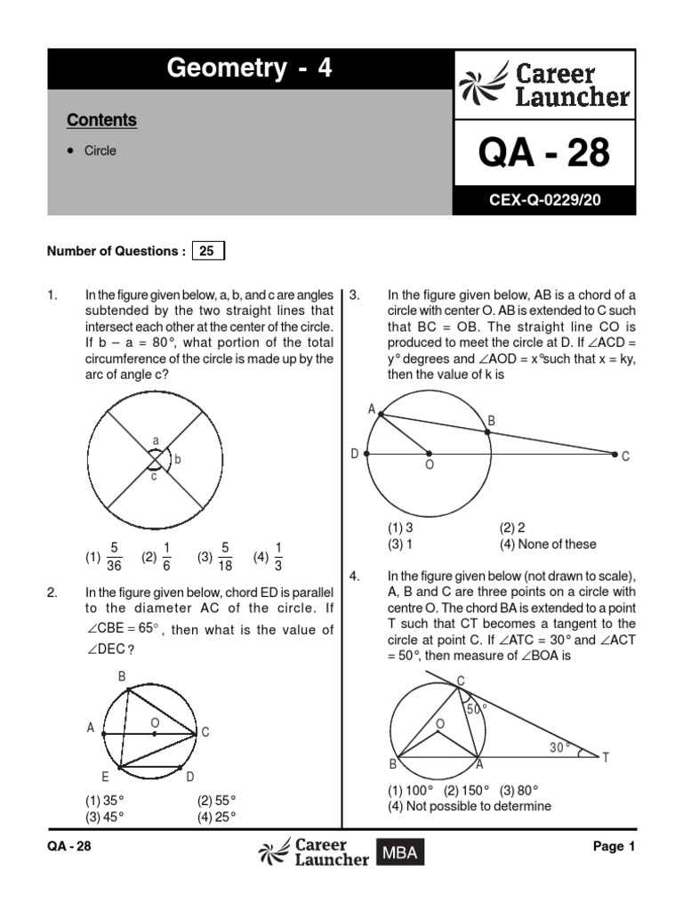 QA-28 Geometry-4 Questions PDF | PDF | Circle | Area