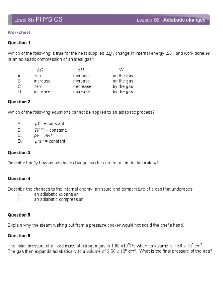 Worksheet: PV TV PV nRT. T P | PDF
