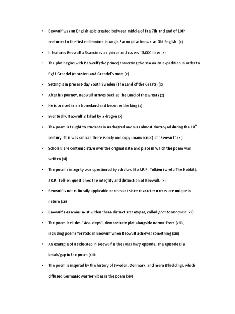 Beowulf Notes For Intro Fishbowl | PDF | Beowulf | Poetry