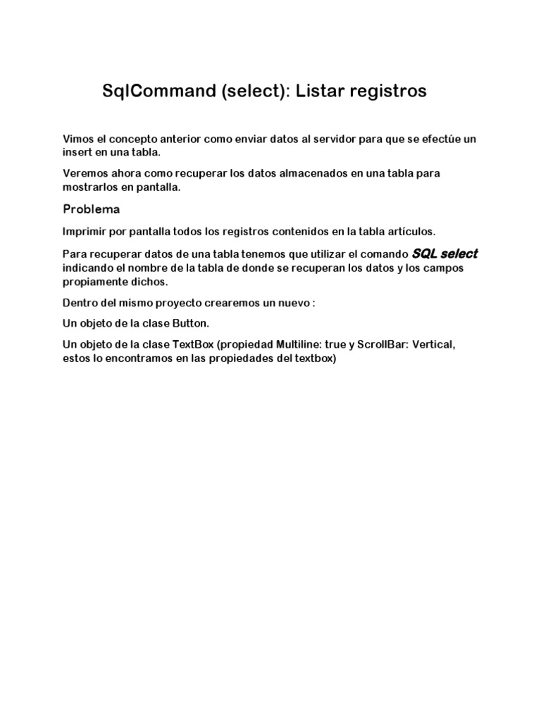 SqlCommand LISTAR | PDF | SQL | Datos de computadora