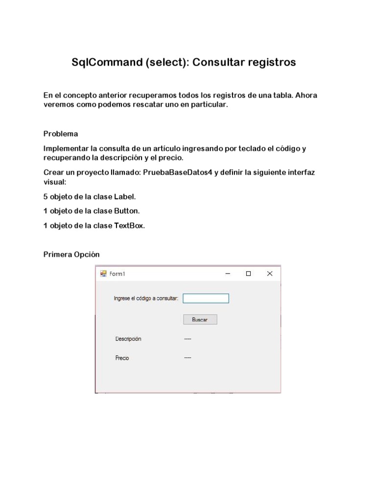 SqlCommand - CONSULTA DATOS | PDF | SQL | Servidor SQL de Microsoft