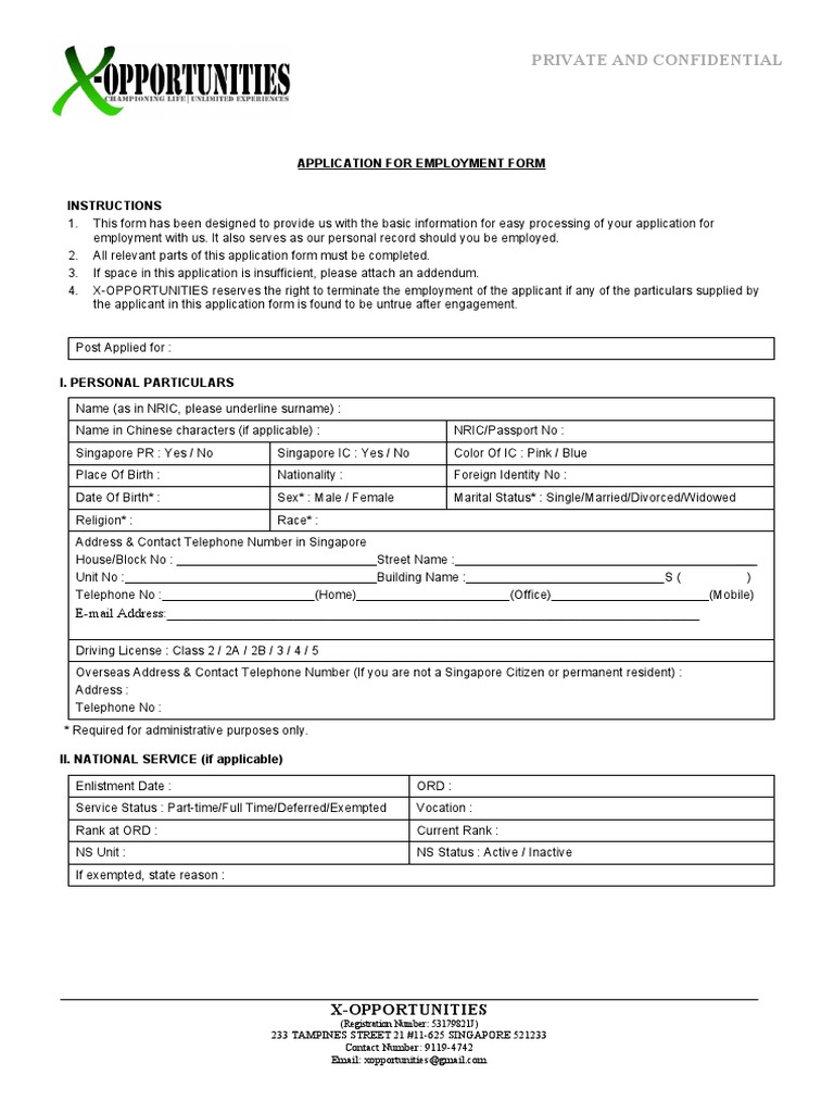 Private and Confidential: Application For Employment Form | PDF ...