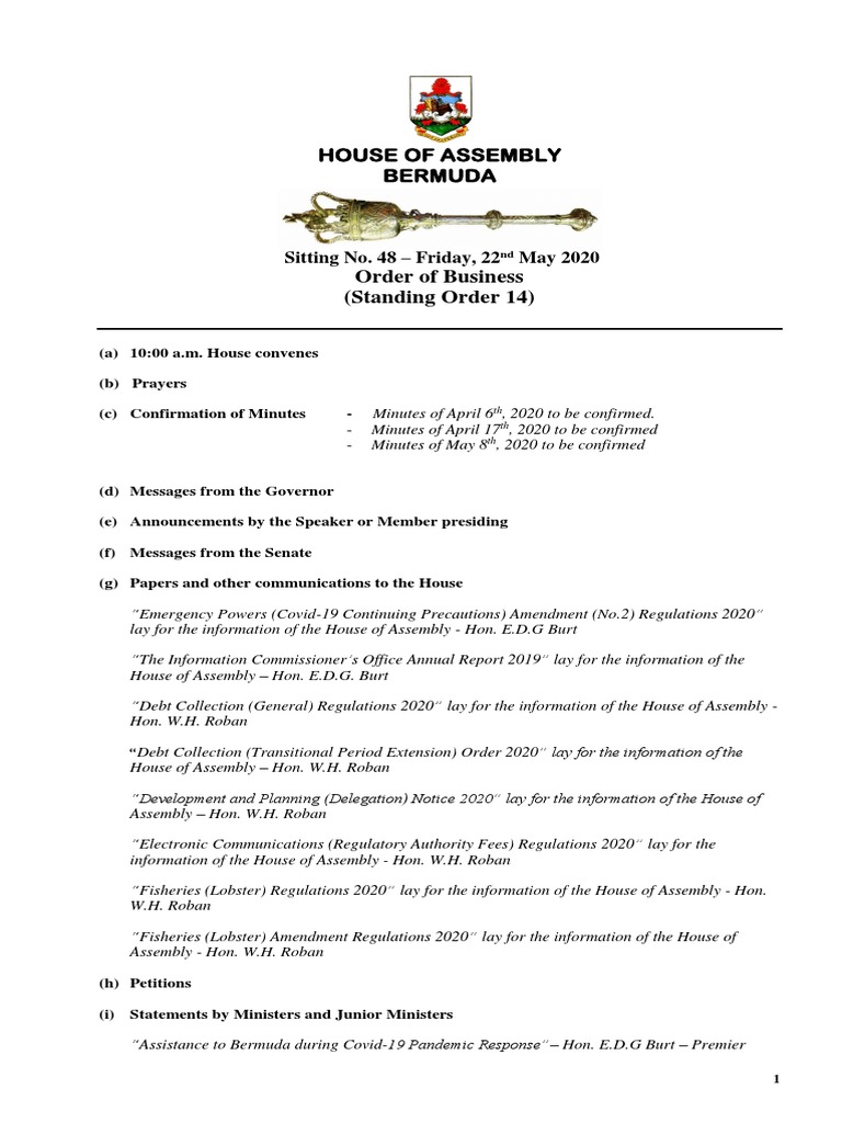 Order of Business Friday 22 May 2020 | PDF | The Honourable ...