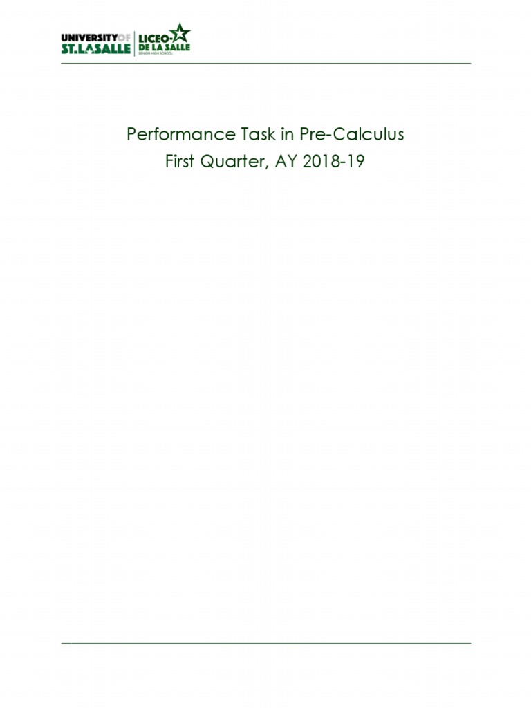 Performance Task in Pre-Calculus First Quarter, AY 2018-19 | PDF