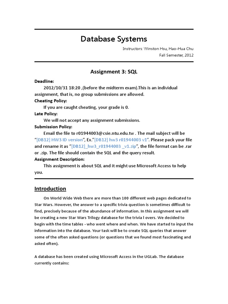 Assignment3 PDF | PDF | Microsoft Access | Databases
