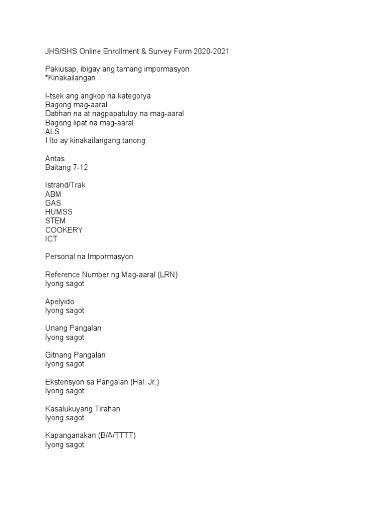 Enrolment Form Tagalog | PDF