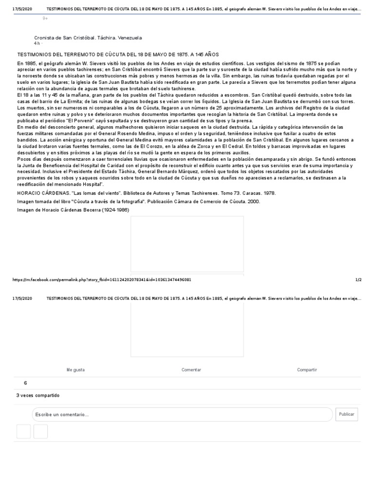 Testimonios Del Terremoto de Cúcuta Del 18 de Mayo de 1875 PDF | PDF ...