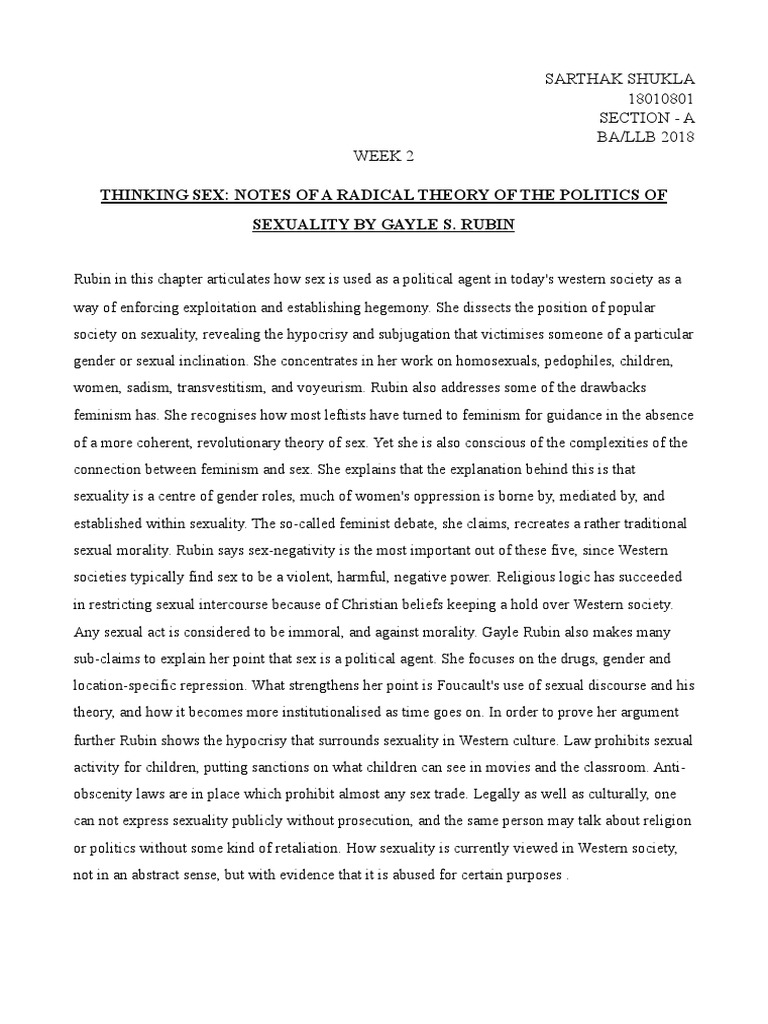 Thinking Sex: Notes of A Radical Theory of The Politics of Sexuality by ...