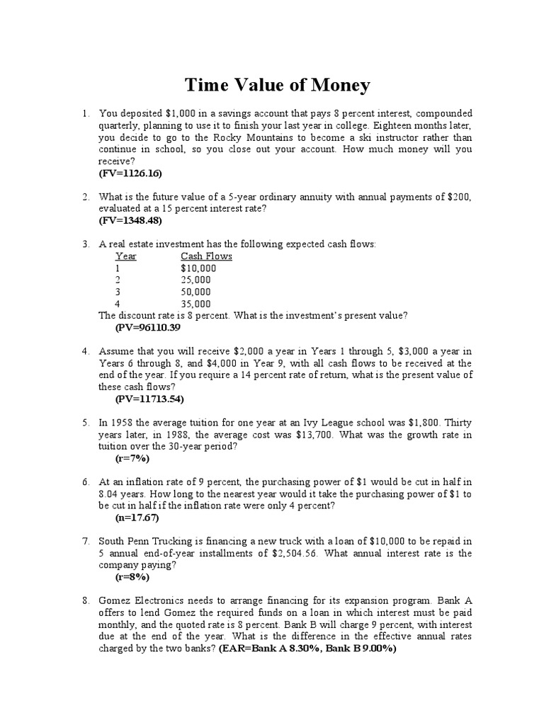 TVM Practice Questions With Answers | PDF | Present Value | Loans