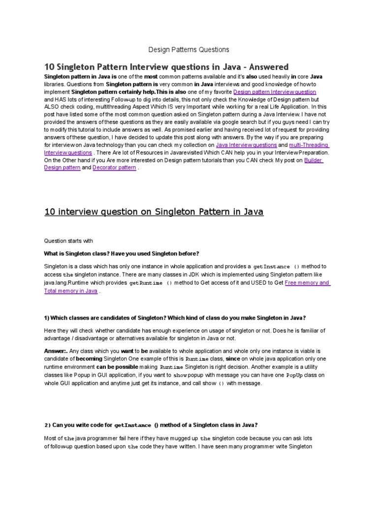 10 Interview Question On Singleton Pattern in Java | PDF | Java ...