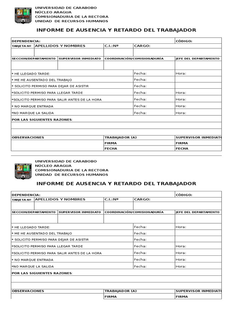 Formato de Ausencia y Retardo Del Trabajador | PDF | Business