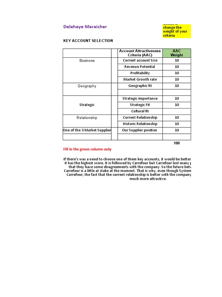 CORALIE GRASLIN - Key Account SELECTION MATRIX | PDF | Business ...