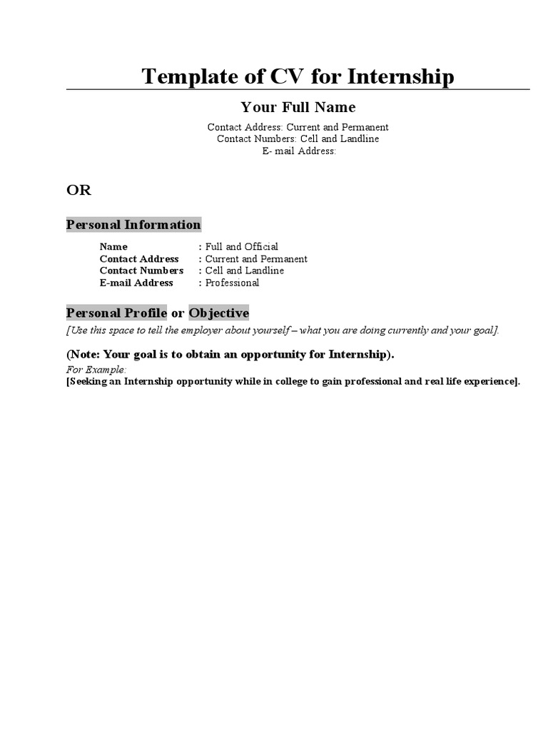Template of CV For Internship: Your Full Name | PDF | Communication ...