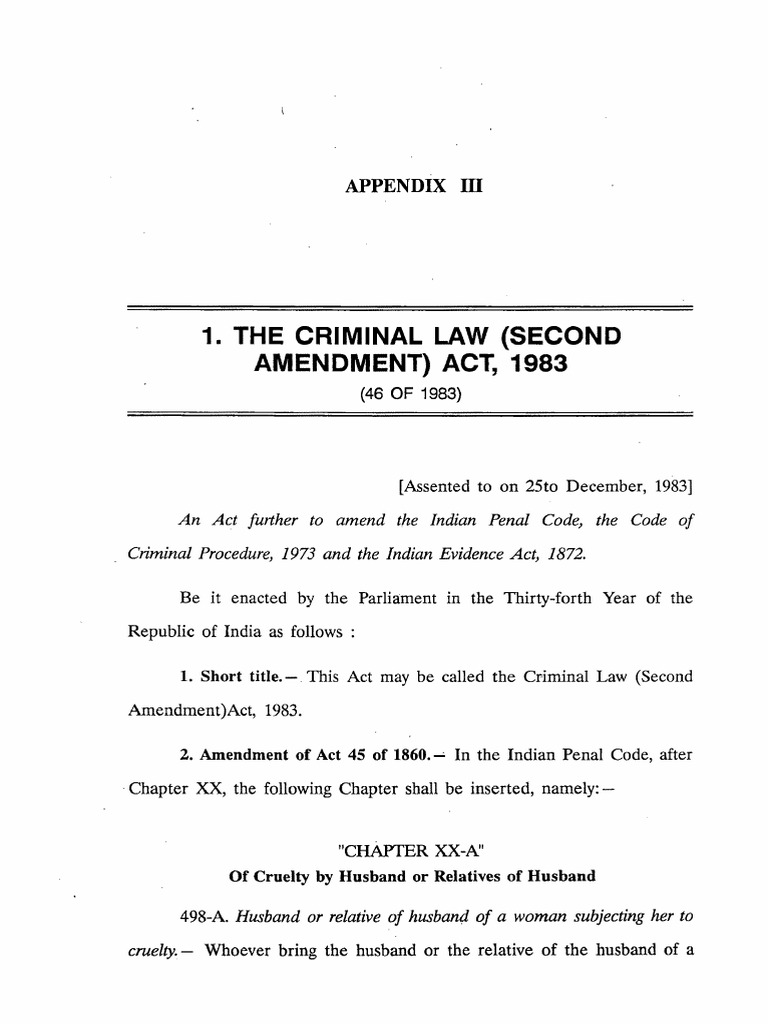 The Criminal Law (Second Amendment) Act, 1983: Appendix Hi | PDF ...