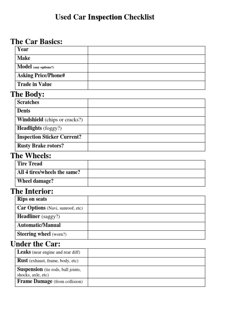 Comprehensive Used Car Inspection Guide | PDF | Anti Lock Braking ...