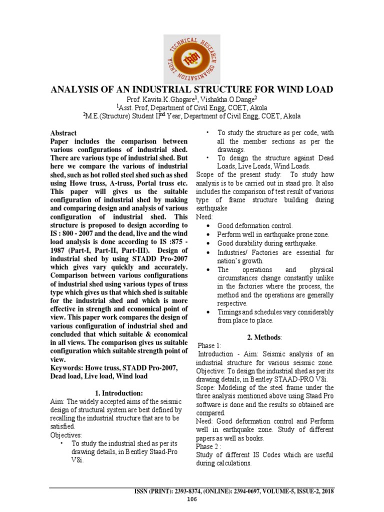 Analysis of An Industrial Structure For Wind Load: ISSN (PRINT) : 2393 ...