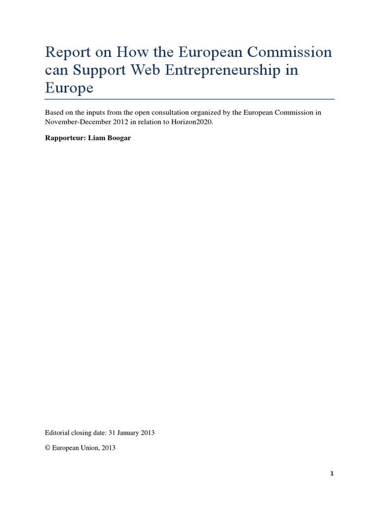 Report On How The European Commission Can Support Web Entrepreneurship ...