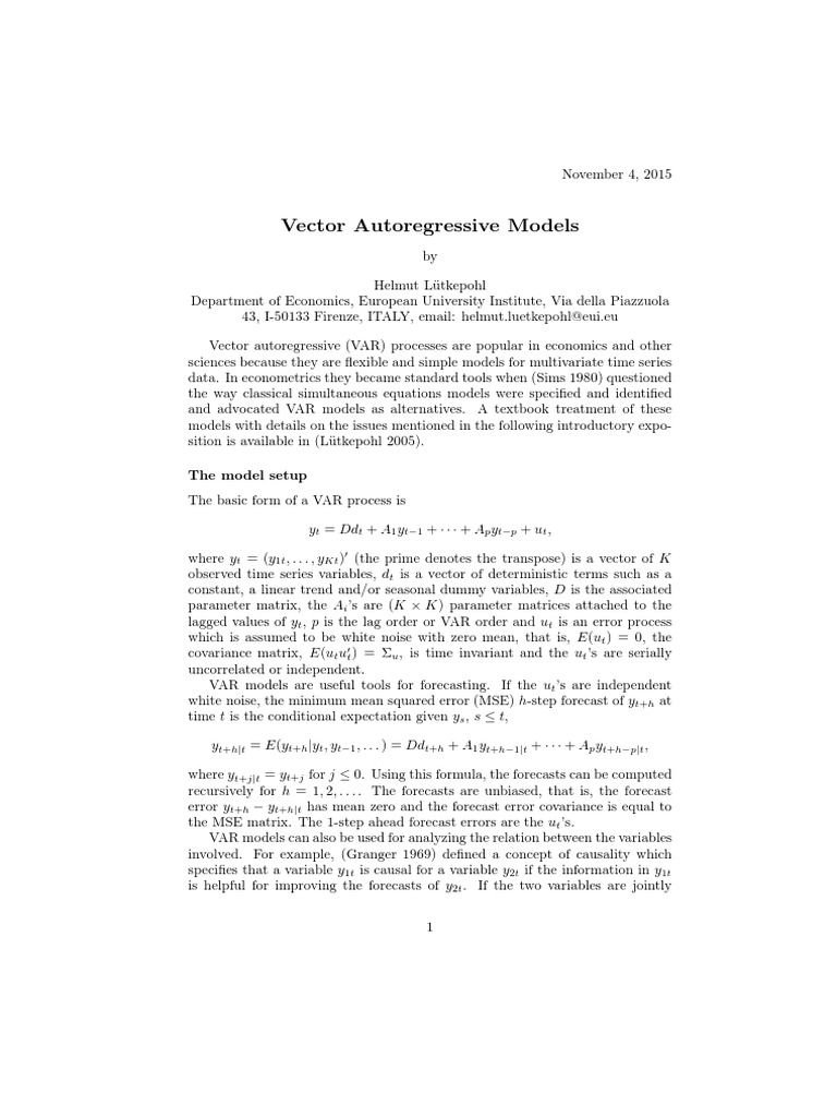 Vector Autoregressive Models PDF | PDF | Vector Autoregression ...