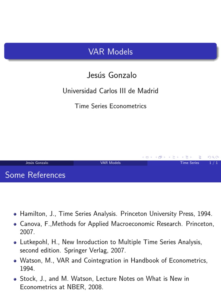 VAR Models: Jes Us Gonzalo | PDF | Vector Autoregression | Statistical Analysis