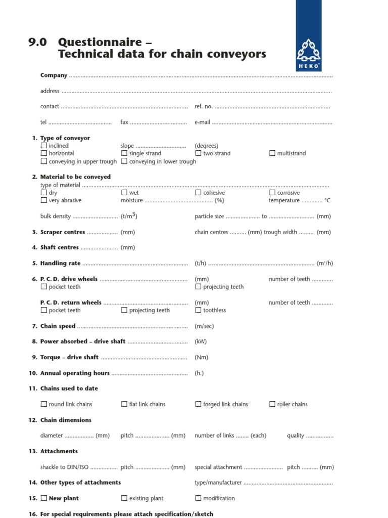 Chain Conveyor Technical Questionnaire | PDF | Mechanical Engineering ...