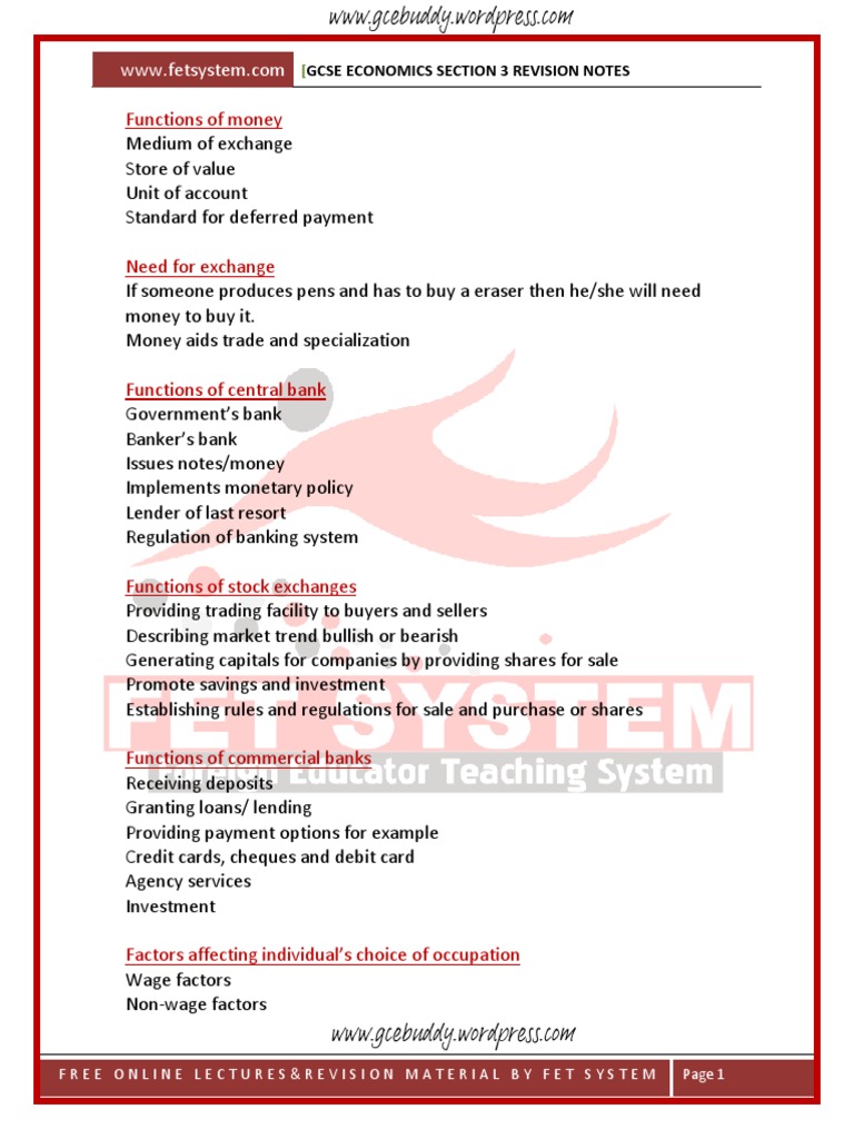Revision For GCSE Economics Section 3 PDF | PDF | Banks | Trade Union