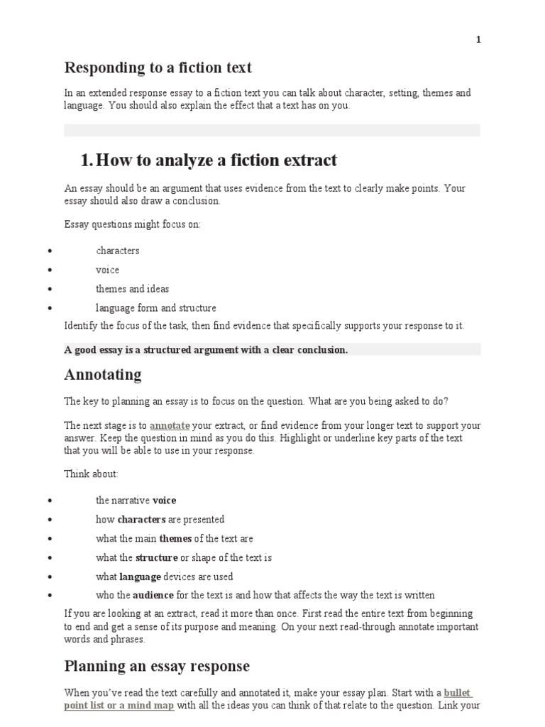 Fiction Text Analysis Guide | PDF | Essays | Writers