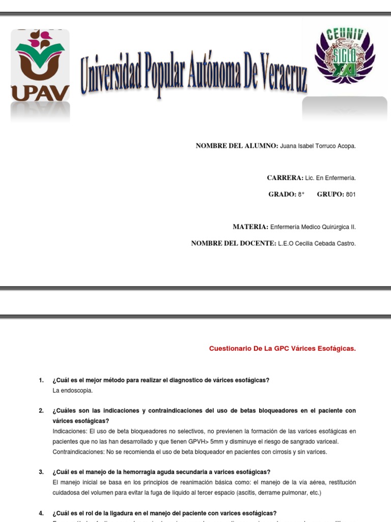 Manejo de Várices Esofágicas en Enfermería | PDF | Cirrosis ...