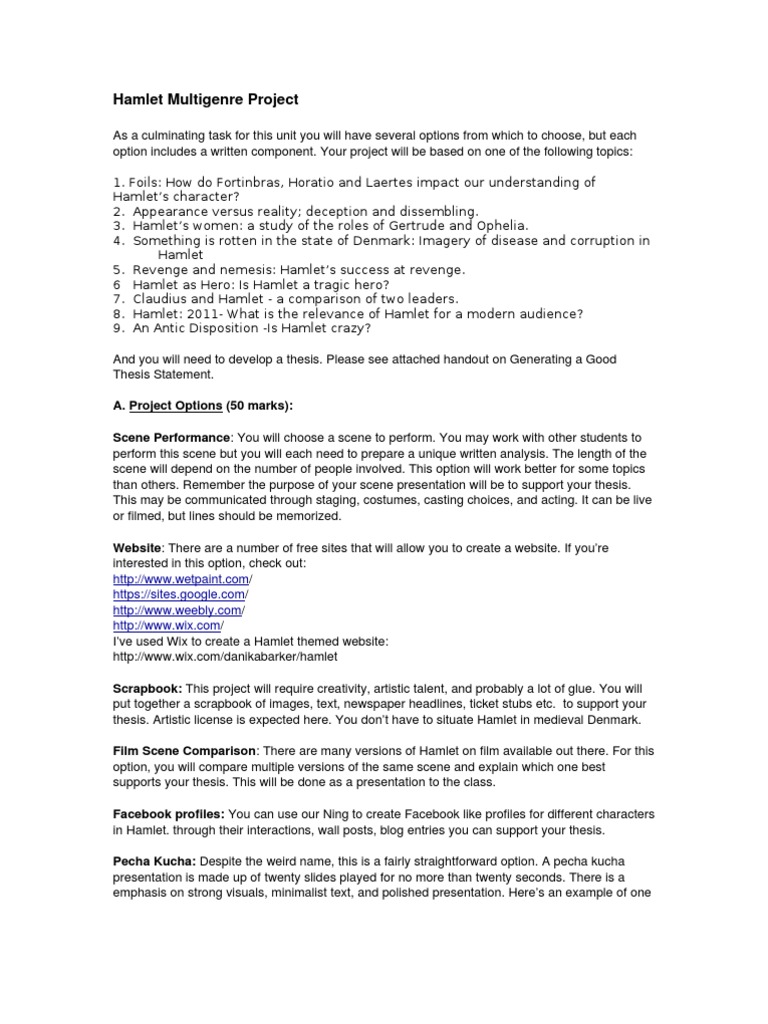 Hamlet Multi Genre Project | PDF | Hamlet | Knowledge
