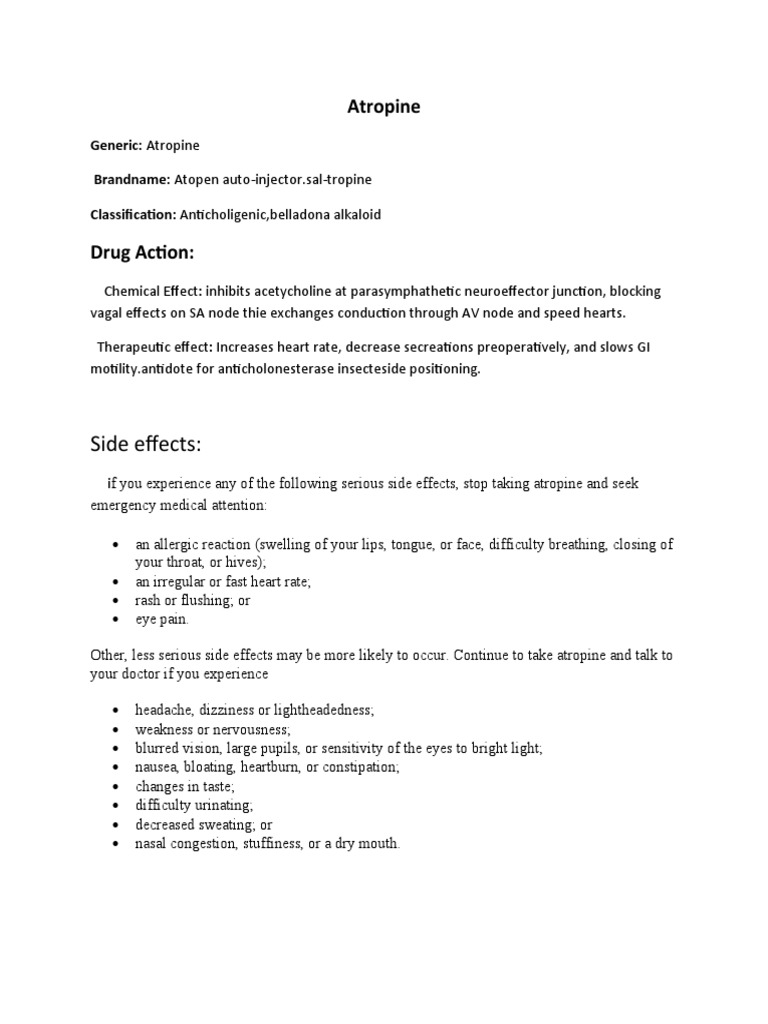 Side Effects:: Atropine | PDF | Medical Specialties | Clinical Medicine