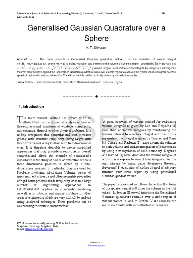 Generalised Gaussian Quadrature Over A Sphere | PDF | Integral | Sphere