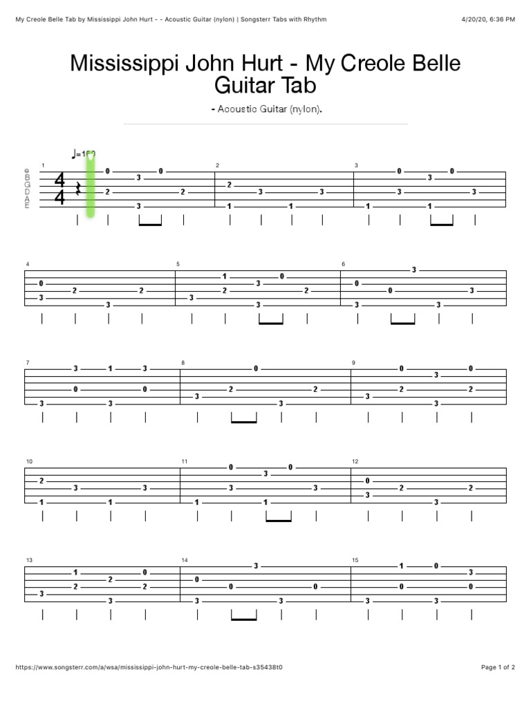 My Creole Belle Tab by Mississippi John Hurt - Acoustic Guitar (Nylon ...