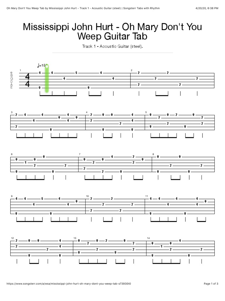 Oh Mary Don't You Weep Tab by Mississippi John Hurt - Track 1 ...