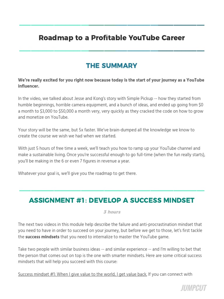 5 - Roadmap To A Profitable YouTube Career (Worksheet) | PDF | Mindset ...