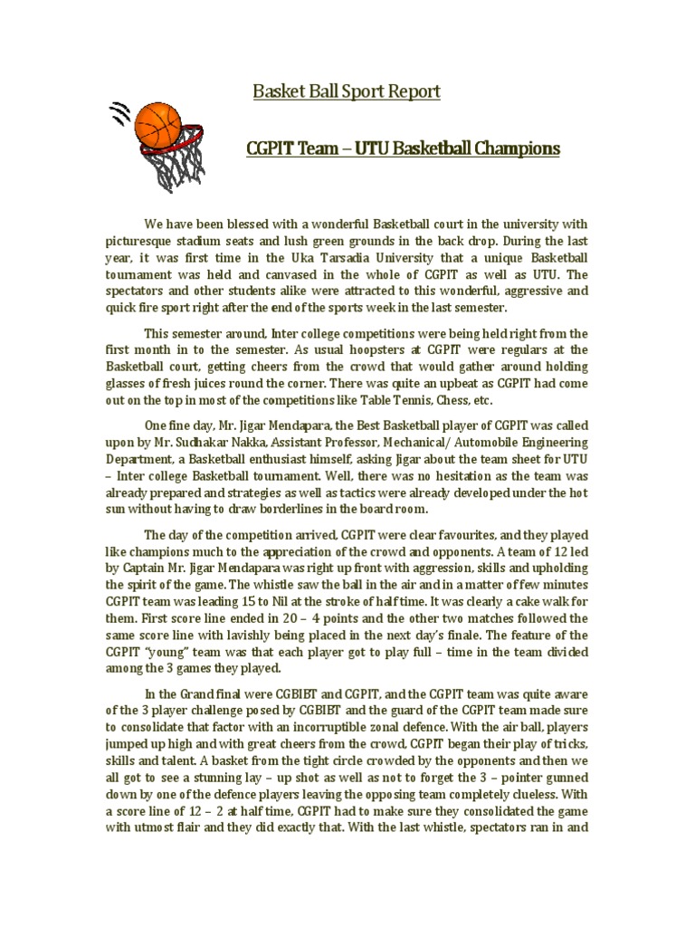 BASKETBALL REPORT UTU CHAMPIONS-2 ND Report | PDF | Hobbies | Leisure