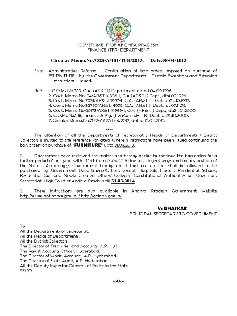 Circular Memo - No.7528-A/181/TFR/2013, Date:08-04-2013 | PDF | Social ...