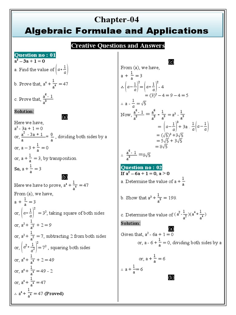 Chapter 4 Algebraic Formulae and Applications | PDF | Algebra ...