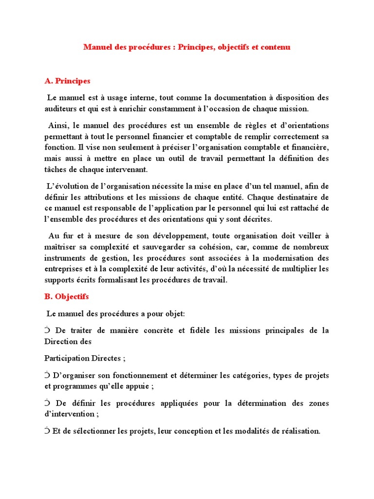 Principes, Objectifs Et Contenu Du Manuel Des Procédures | PDF ...