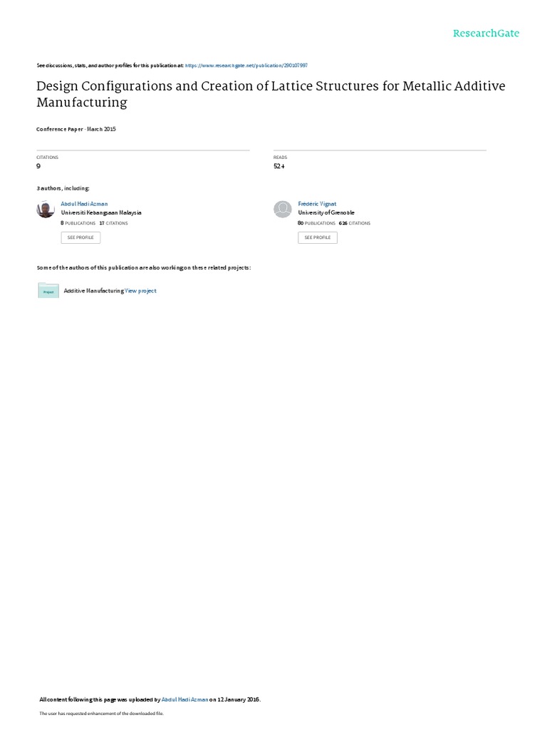 Design Configurations and Creation of Lattice Structures For Metallic ...