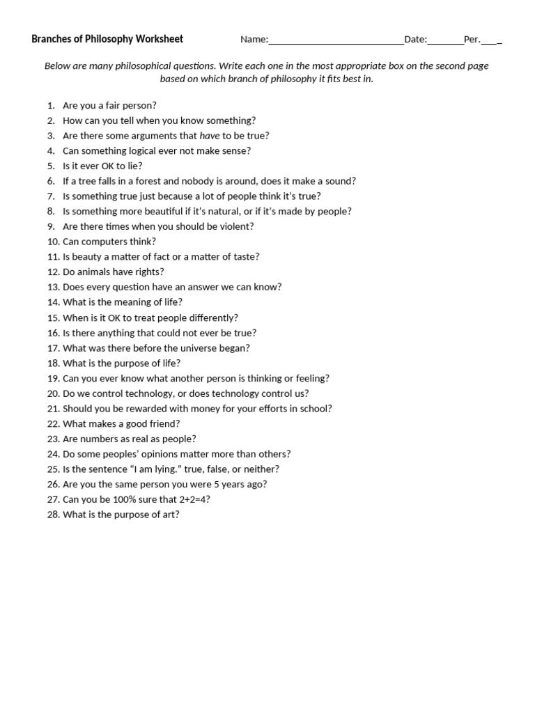 Philosophical Questions by Branch | PDF