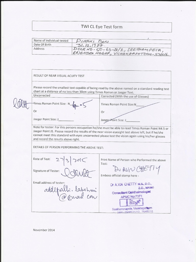 Boxi TWI CL Eye Test Certificate